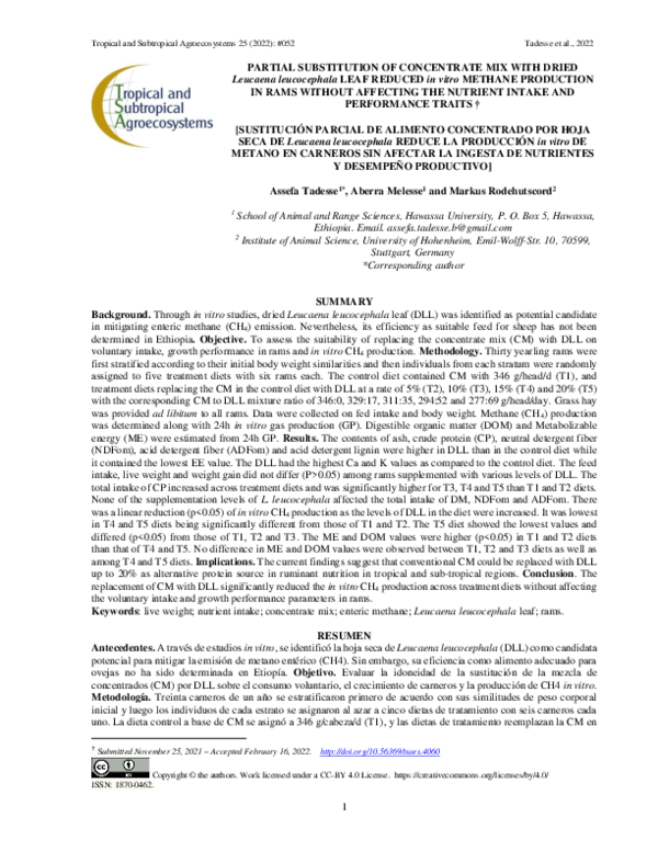 PARTIAL SUBSTITUTION OF CONCENTRATE MIX WITH DRIED Leucaena ...