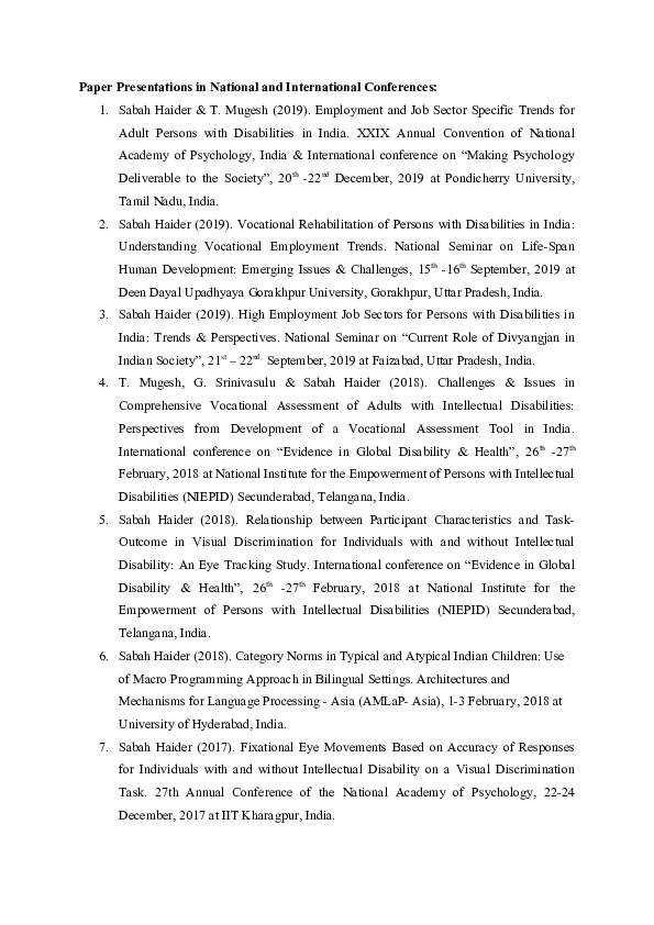 (DOC) Paper Presentations in National and International Conferences