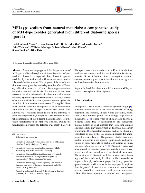 (PDF) MFI-type zeolites from natural materials: a comparative study of ...