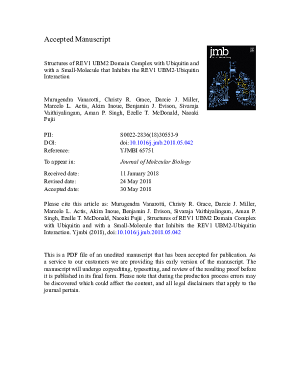 (PDF) Structures of REV1 UBM2 Domain Complex with Ubiquitin and with a ...