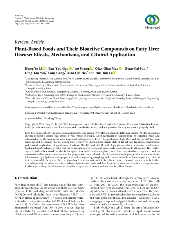 (PDF) Plant-Based Foods and Their Bioactive Compounds on Fatty Liver ...
