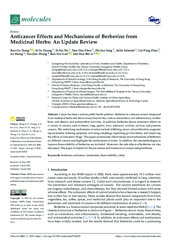 (PDF) Anticancer Effects and Mechanisms of Berberine from Medicinal ...