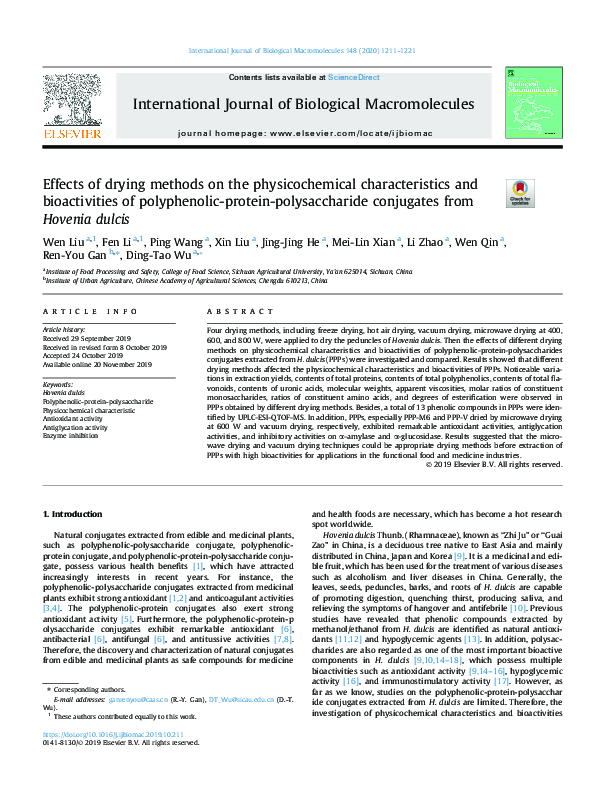 (PDF) Effects of drying methods on the physicochemical characteristics and bioactivities of ...