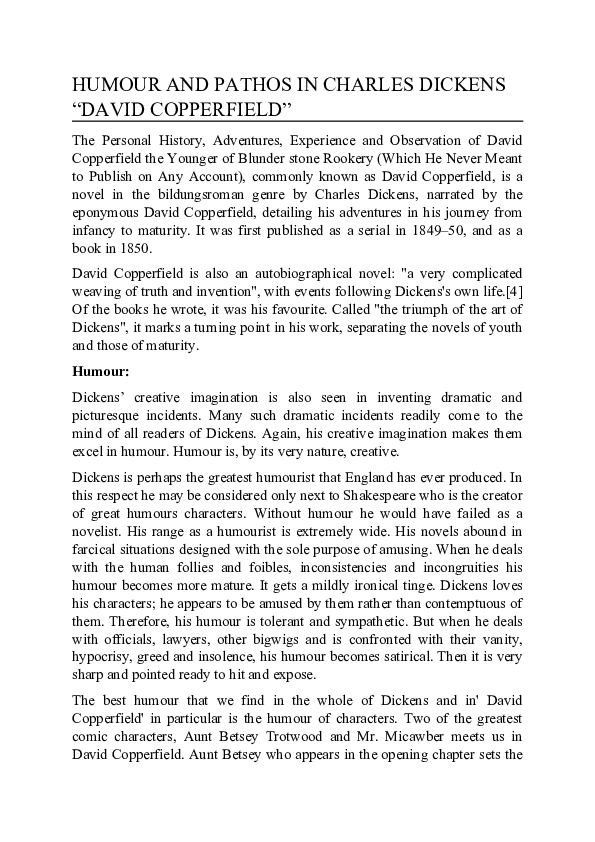 (DOC) HUMOUR AND PATHOS IN CHARLES DICKENS “DAVID COPPERFIELD”
