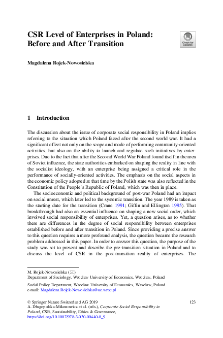 (PDF) CSR Level of Enterprises in Poland: Before and After Transition ...