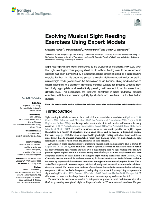 Pdf Evolving Musical Sight Reading Exercises Using Expert Models