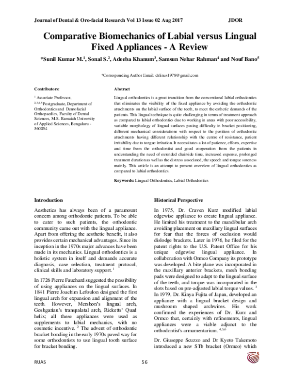 (PDF) Comparative Biomechanics of Labial versus Lingual Fixed ...
