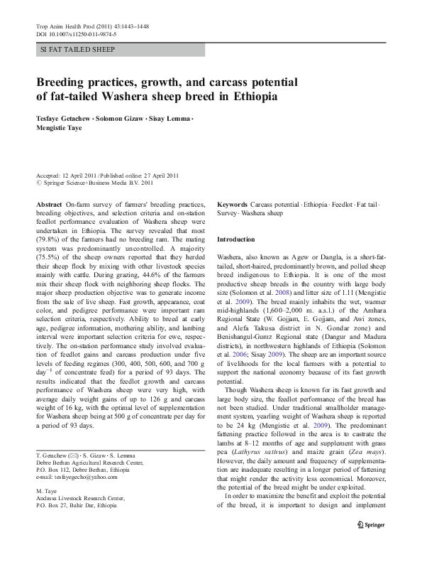 (PDF) Breeding practices, growth, and carcass potential of fat-tailed ...