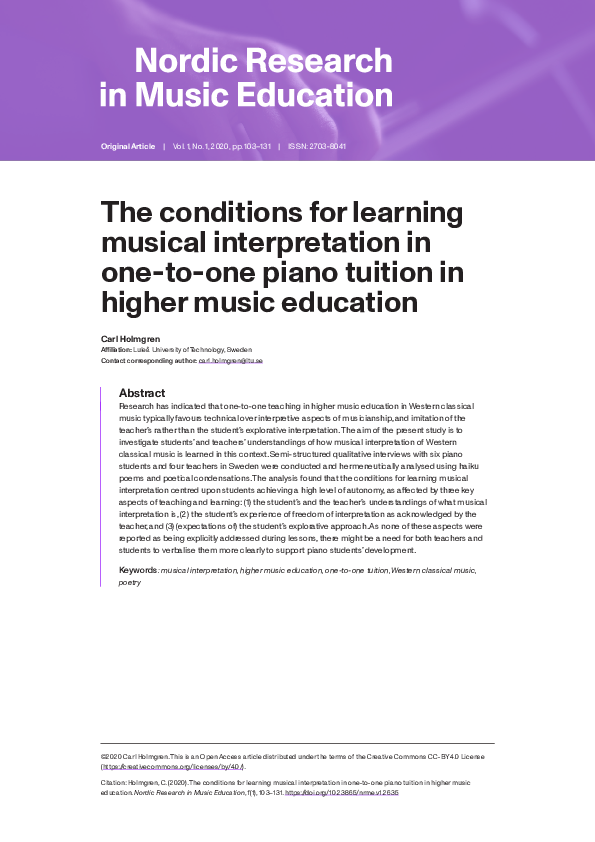 (PDF) The conditions for learning musical interpretation in one-to-one ...