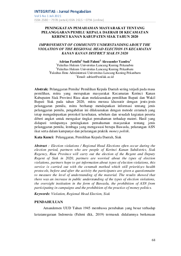 (PDF) Peningkatan Pemahaman Masyarakat Tentang Pelanggaran Pemilu ...