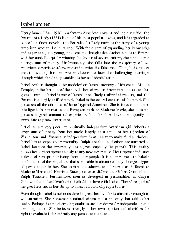 (DOC) The role and character of Isabel archer