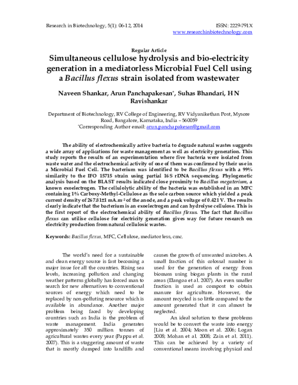 (PDF) Simultaneous cellulose hydrolysis and bio-electricity generation ...