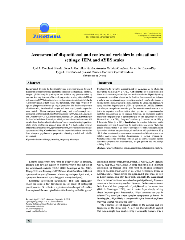 (PDF) Assessment of dispositional and contextual variables in ...