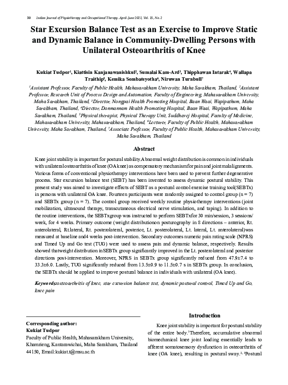 (PDF) Star Excursion Balance Test as an Exercise to Improve Static and ...