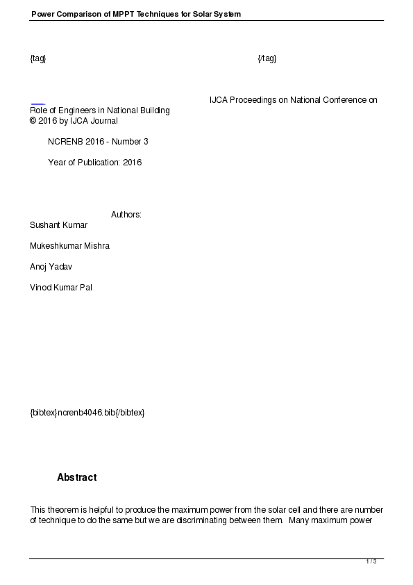 (PDF) Power Comparison of MPPT Techniques for Solar System