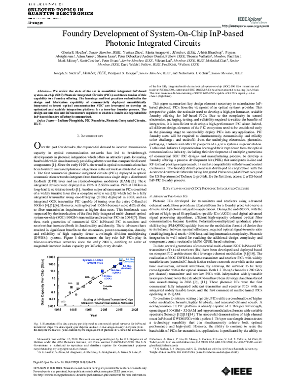 (PDF) Foundry Development of System-On-Chip InP-Based Photonic Integrated Circuits