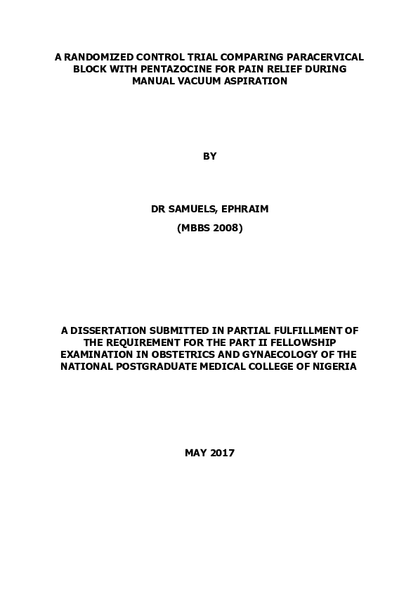 (PDF) A Randomized Control Trial Comparing Paracervical Block with ...