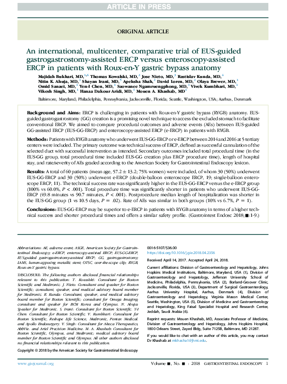 (PDF) An international, multicenter, comparative trial of EUS-guided ...