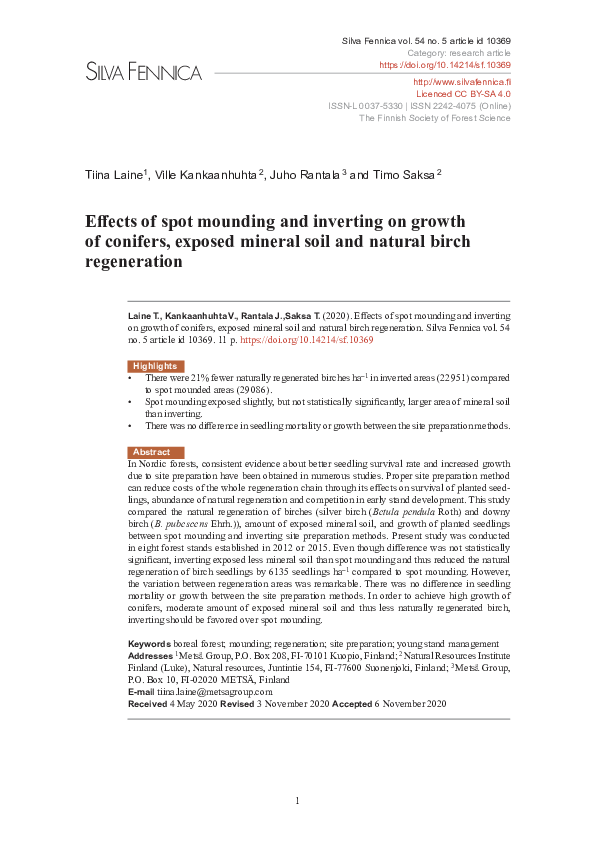 (PDF) Effects of spot mounding and inverting on growth of conifers ...