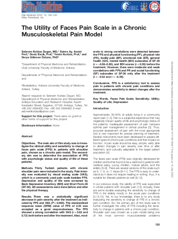 (PDF) The Utility of Faces Pain Scale in a Chronic Musculoskeletal Pain ...