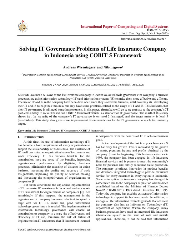 Pdf Solving It Governance Problems Of Life Insurance Company In