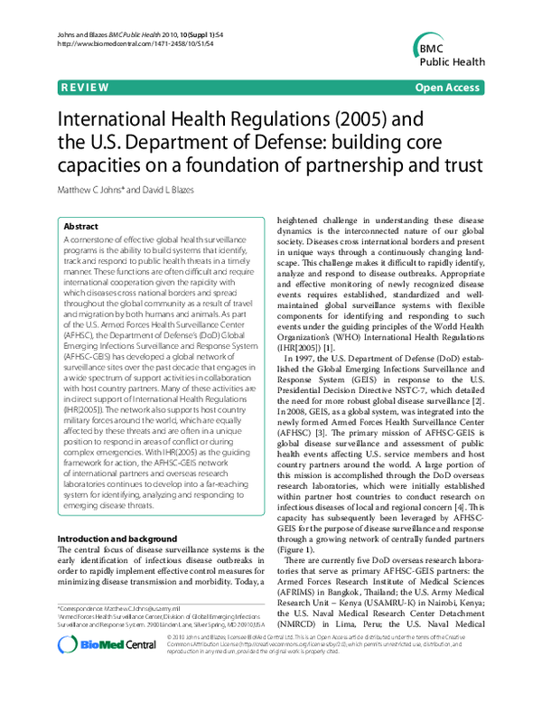 (PDF) International Health Regulations (2005) and the U.S. Department ...