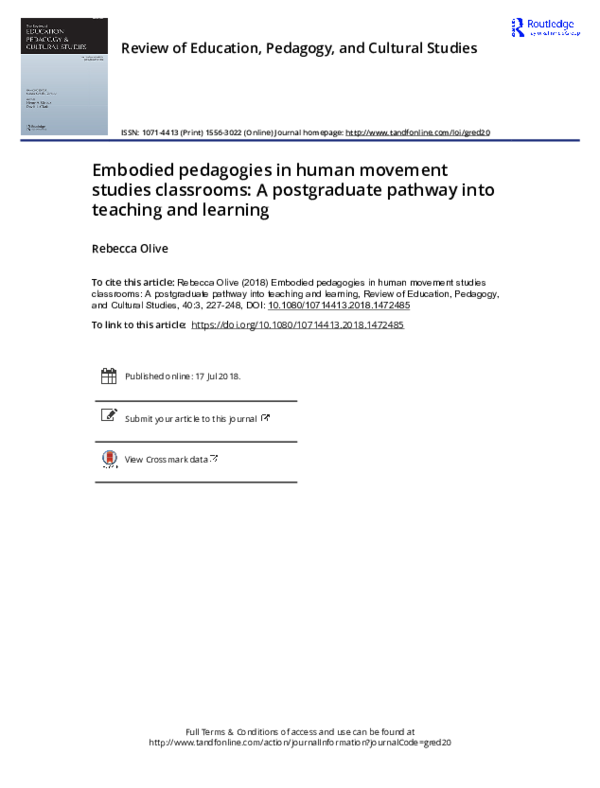 (PDF) Embodied pedagogies in human movement studies classrooms: A postgraduate pathway into ...