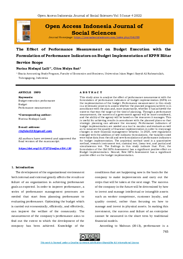 (PDF) The Effect of Performance Measurement on Budget Execution with ...