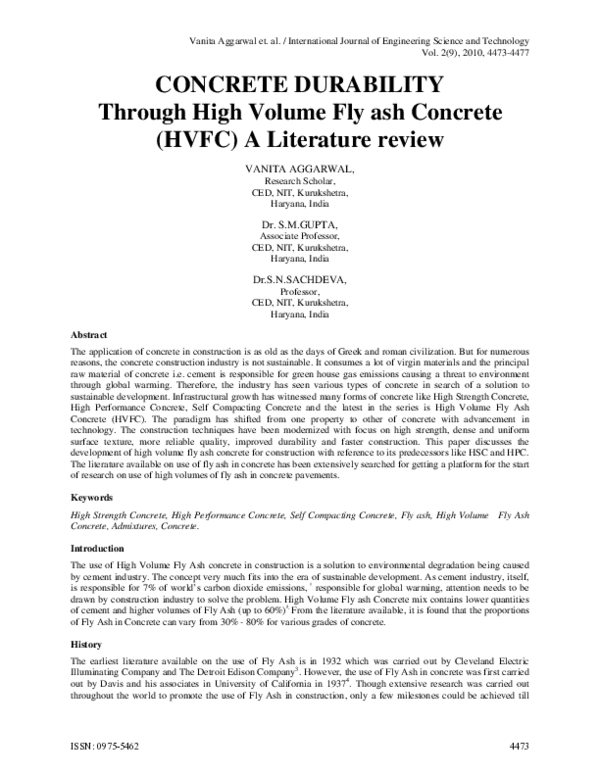 (PDF) CONCRETE DURABILITY Through High Volume Fly ash Concrete (HVFC) A Literature review
