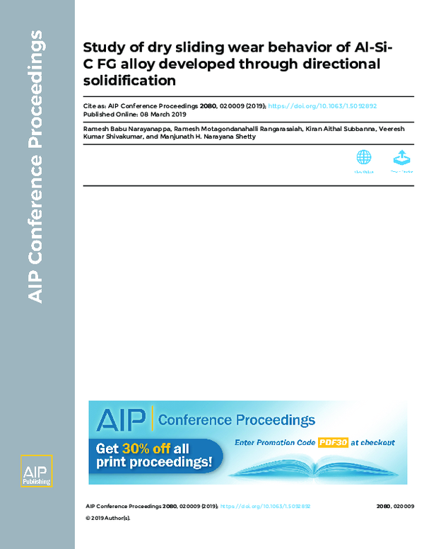 (PDF) Study of dry sliding wear behavior of Al-Si-C FG alloy developed through directional ...