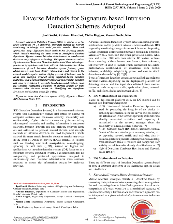 Pdf Diverse Methods For Signature Based Intrusion Detection Schemes