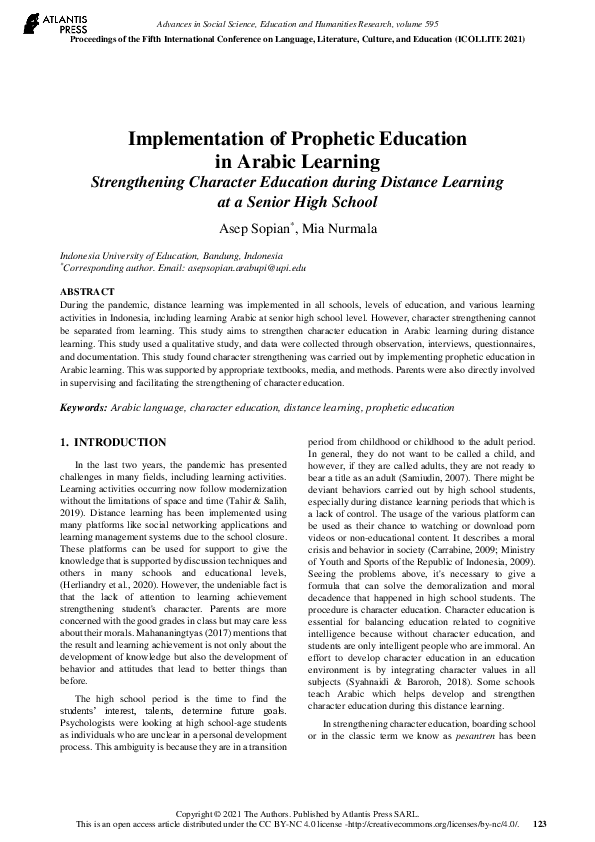 (PDF) Implementation of Prophetic Education in Arabic Learning
