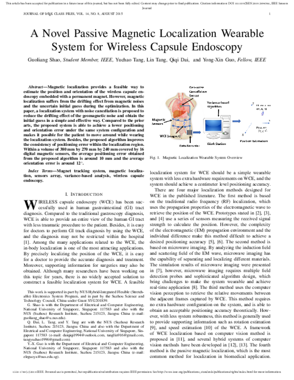 (PDF) A Novel Passive Magnetic Localization Wearable System for Wireless Capsule Endoscopy