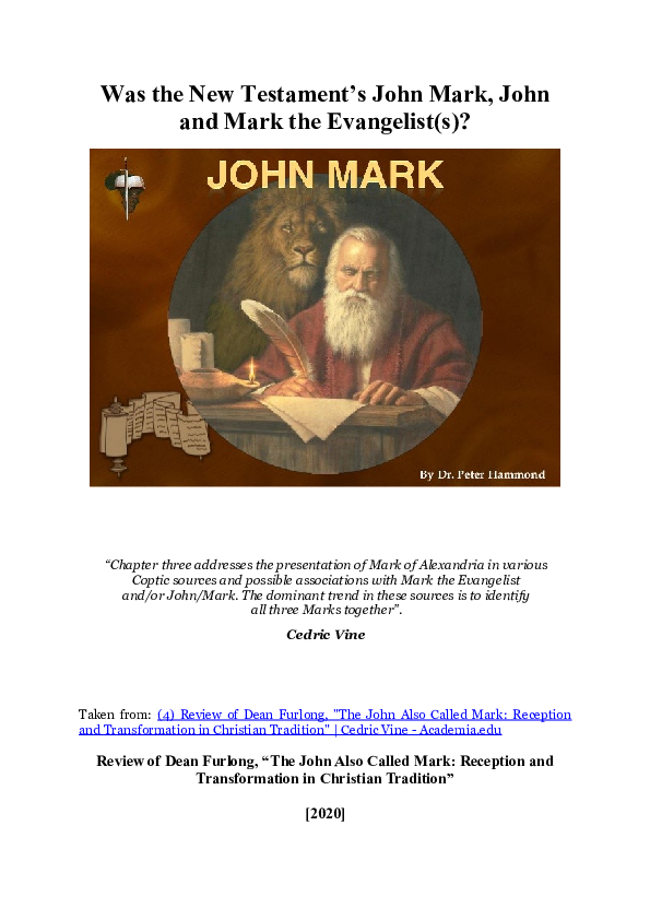 (DOC) Was the New Testament’s John Mark, John and Mark the Evangelist(s)?