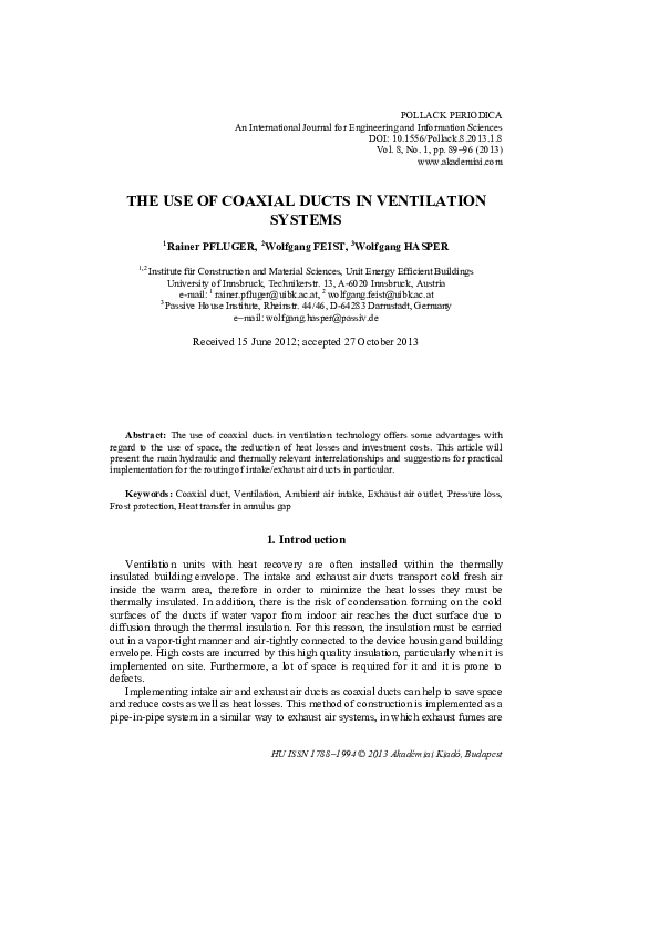 (PDF) The use of coaxial ducts in ventilation systems