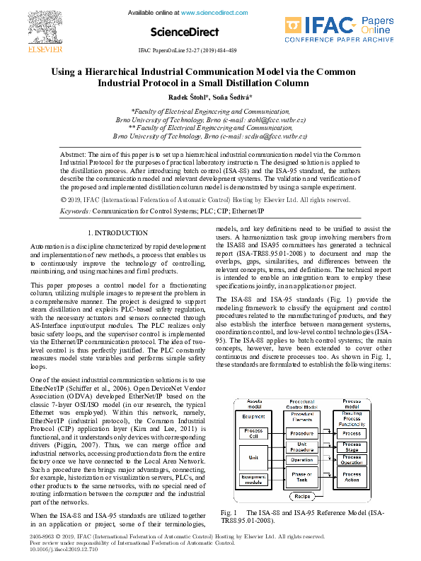 (PDF) Using a Hierarchical Industrial Communication Model via the Common Industrial Protocol in ...