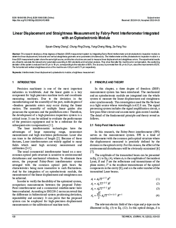 (PDF) Linear Displacement and Straightness Measurement by Fabry-Perot Interferometer Integrated ...