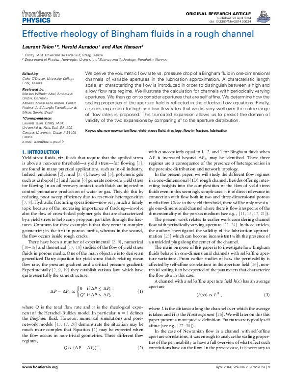 (PDF) Effective rheology of Bingham fluids in a rough channel