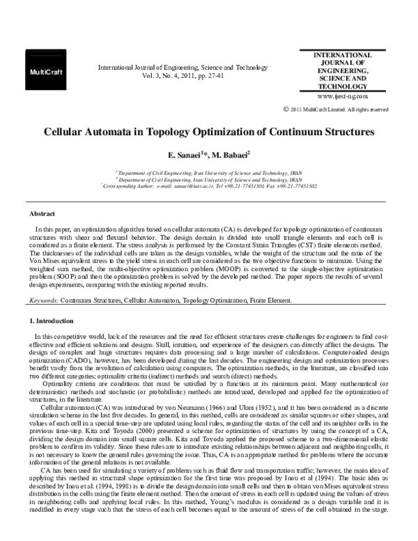 (PDF) Cellular Automata in Topology Optimization of Continuum Structures