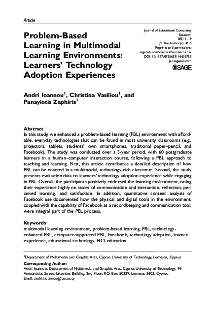 (PDF) Problem-Based Learning in Multimodal Learning Environments | Andri Ioannou - Academia.edu