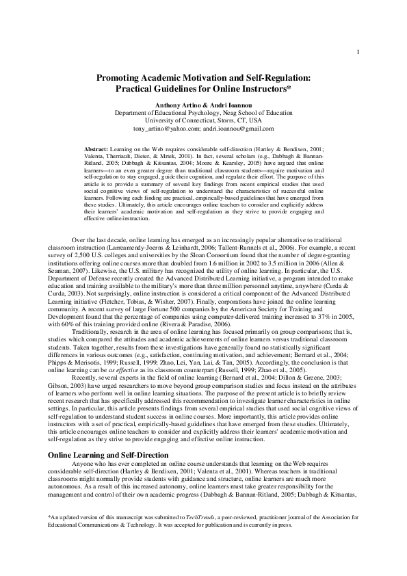 (PDF) 1 Promoting Academic Motivation and Self-Regulation: Practical ...