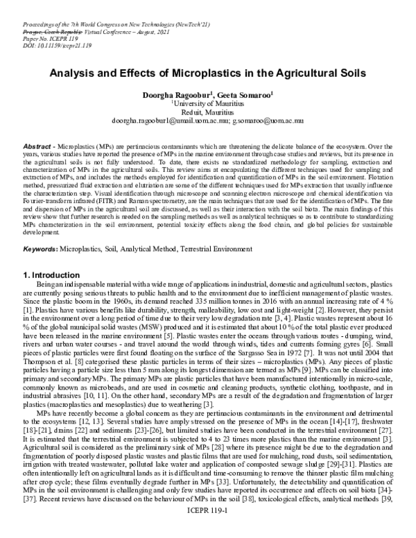 (PDF) Analysis and Effects of Microplastics in the Agricultural Soils