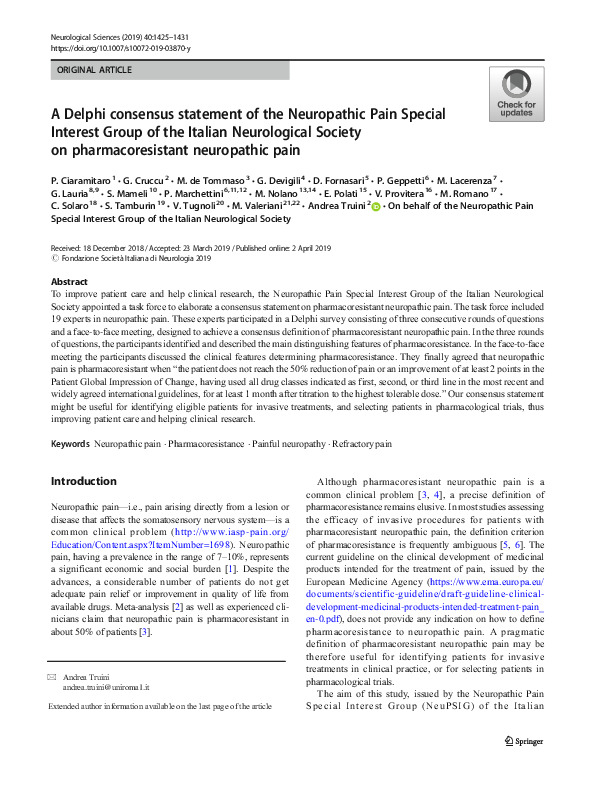 (PDF) A Delphi consensus statement of the Neuropathic Pain Special ...