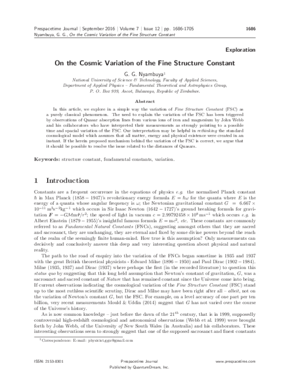 (PDF) On the Cosmic Variation of the Fine Structure Constant
