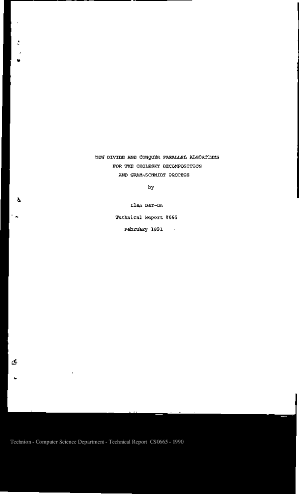 Pdf New Divide And Conquer Parallel Algorithms For The Cholesky Decomposition And Gram Schmidt