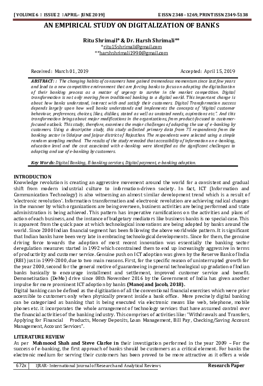 (PDF) An Empirical Study on Digitalization of Banks