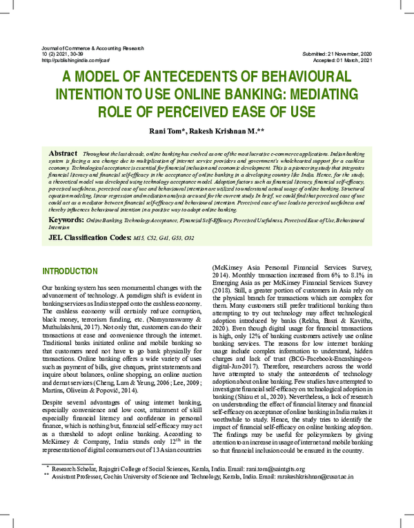 (PDF) A MODEL OF ANTECEDENTS OF BEHAVIOURAL INTENTION TO USE ONLINE BANKING: MEDIATING ROLE OF ...