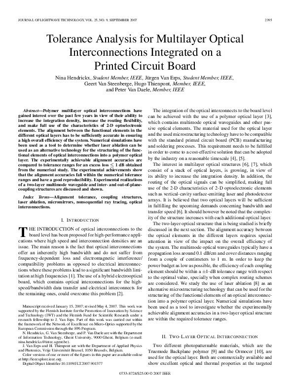 (PDF) Tolerance Analysis for Multilayer Optical Interconnections ...