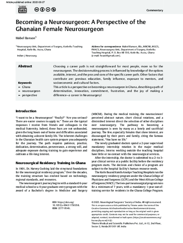 (PDF) Becoming a Neurosurgeon: A Perspective of the Ghanaian Female ...