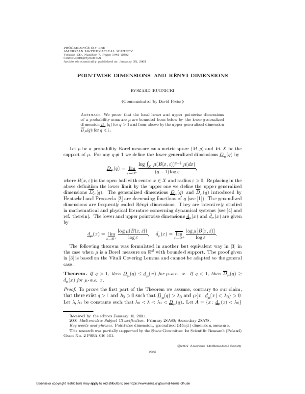 (PDF) Pointwise dimensions and Rényi dimensions